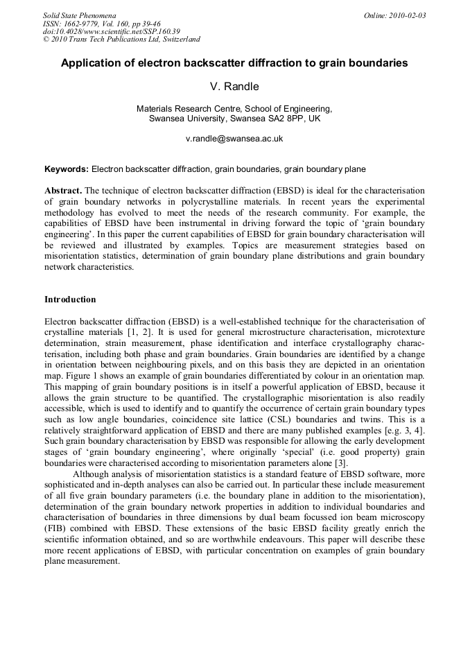 Application of Electron Backscatter Diffraction to Grain Boundaries ...