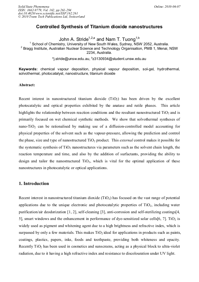 Controlled Synthesis of Titanium Dioxide Nanostructures | Scientific.Net
