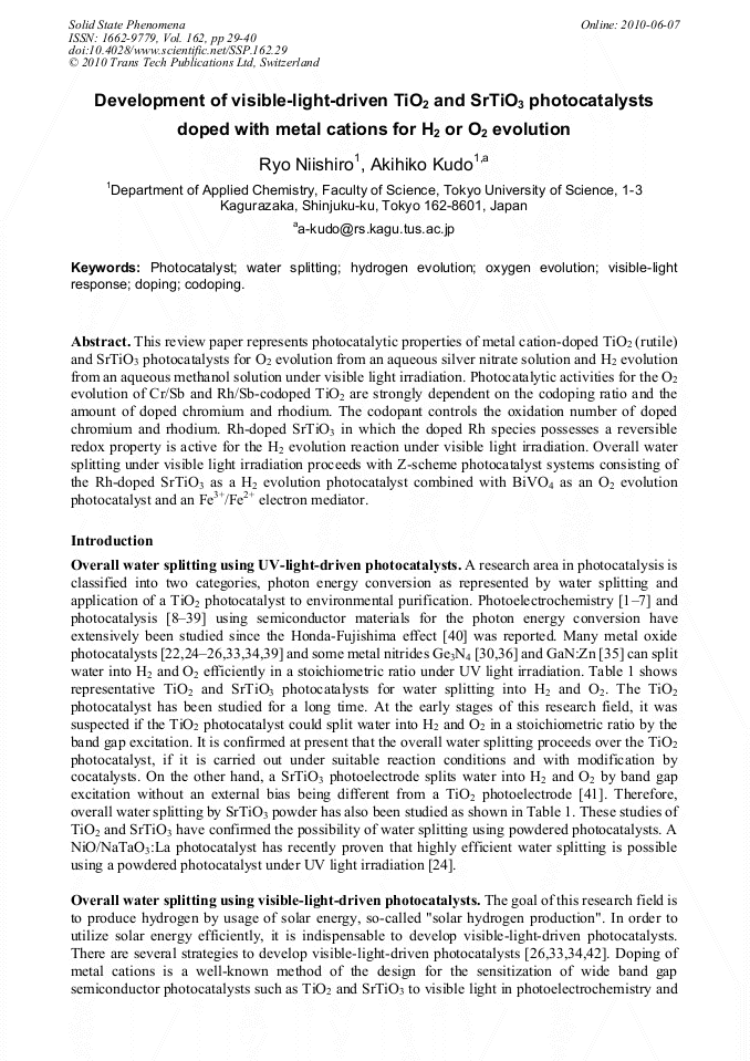 Development Of Visible Light Driven Tio2 And Srtio3 Photocatalysts Doped With Metal Cations For