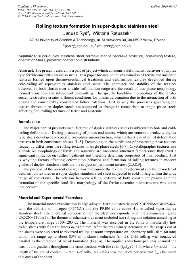 Rolling Texture Formation in Super-Duplex Stainless Steel | Scientific.Net