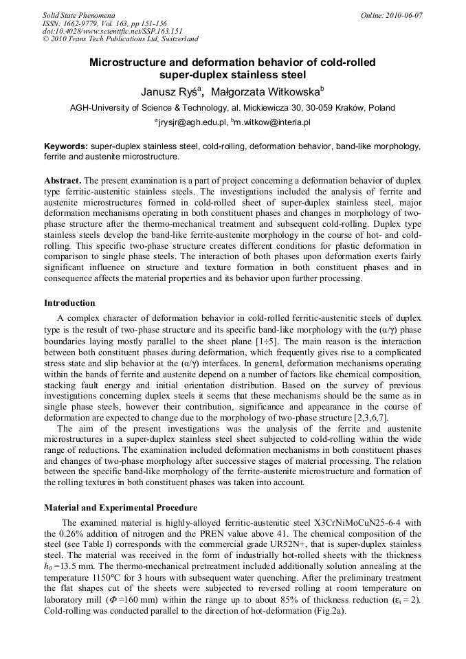 Microstructure and Deformation Behavior of Cold-Rolled Super-Duplex ...