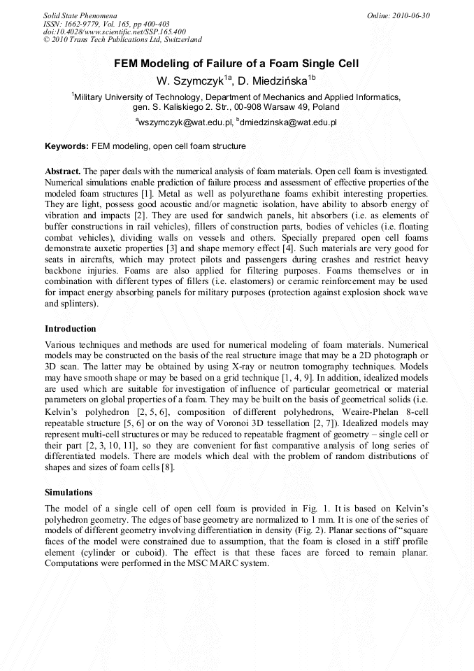 FEM Modeling of Failure of a Foam Single Cell | Scientific.Net