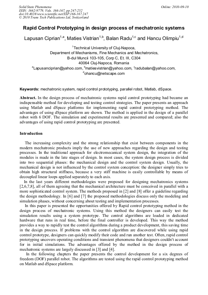 Rapid Control Prototyping in Design Process of Mechatronic Systems ...