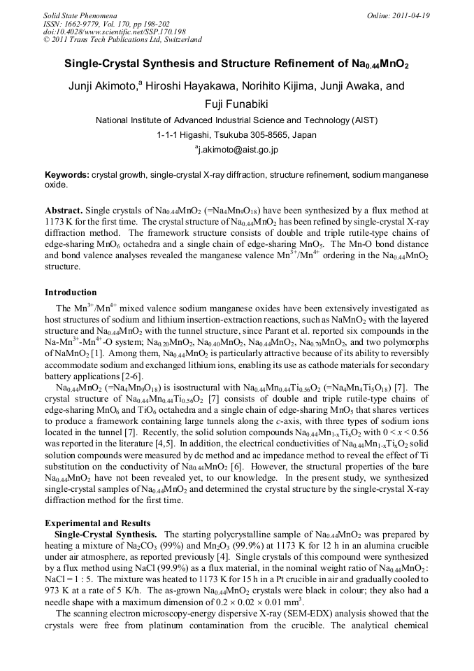 Single-Crystal Synthesis and Structure Refinement of Na0.44MnO2 ...