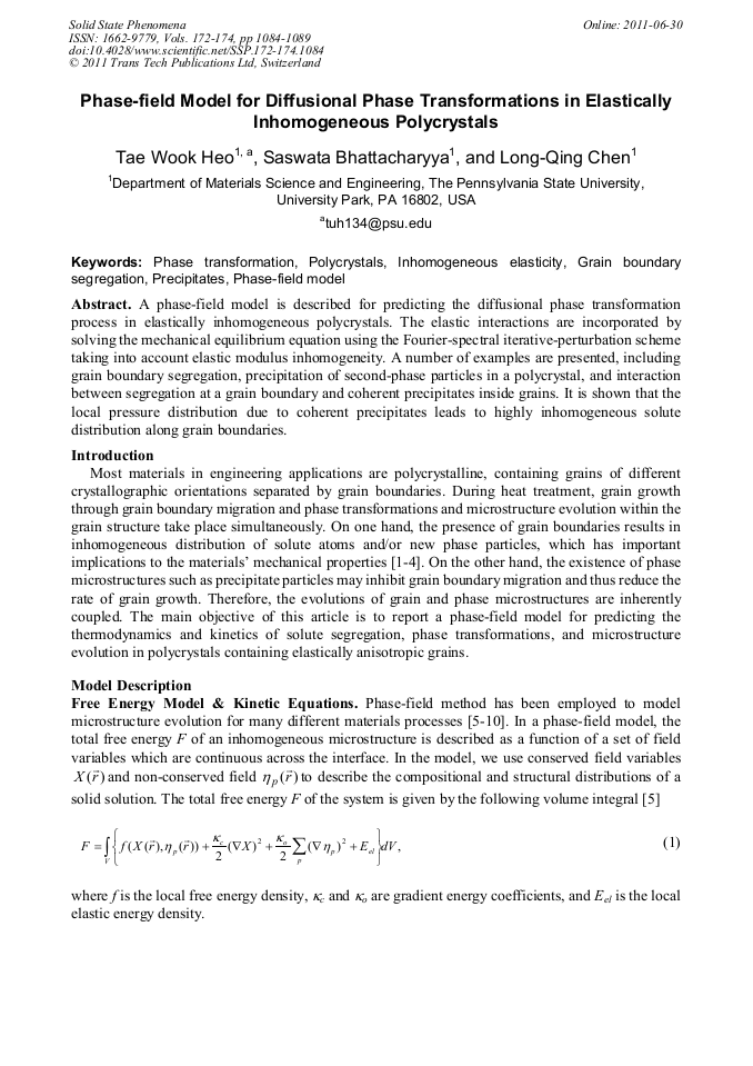 Phase-field Model for Diffusional Phase Transformations in Elastically ...