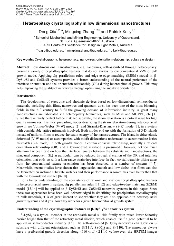 Heteroepitaxy Crystallography in Low Dimensional Nanostructures ...