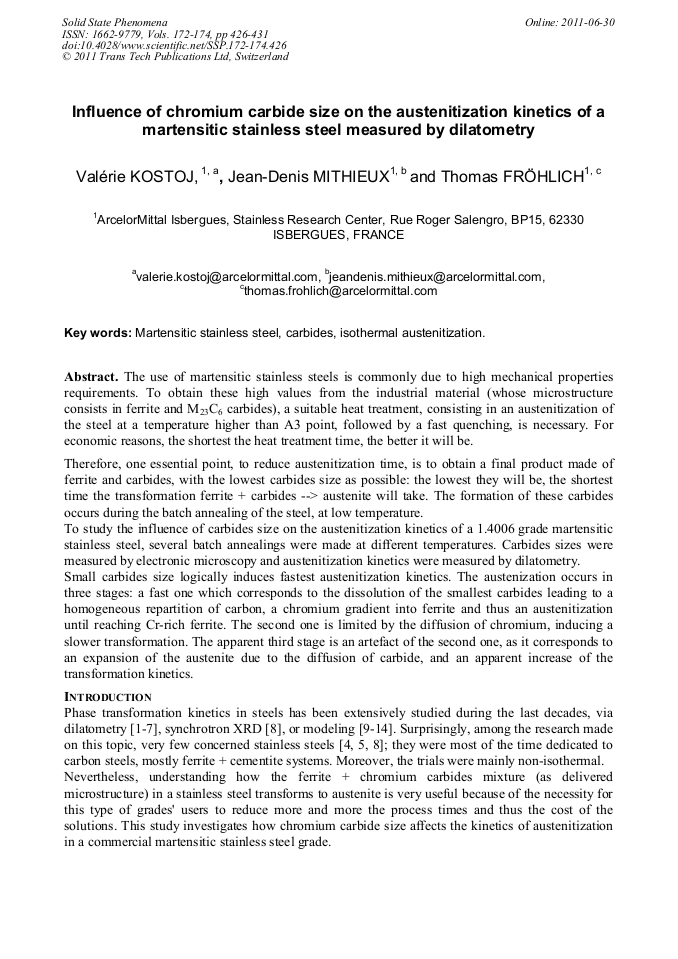 Influence of Chromium Carbide Size on the Austenitization Kinetics of a ...