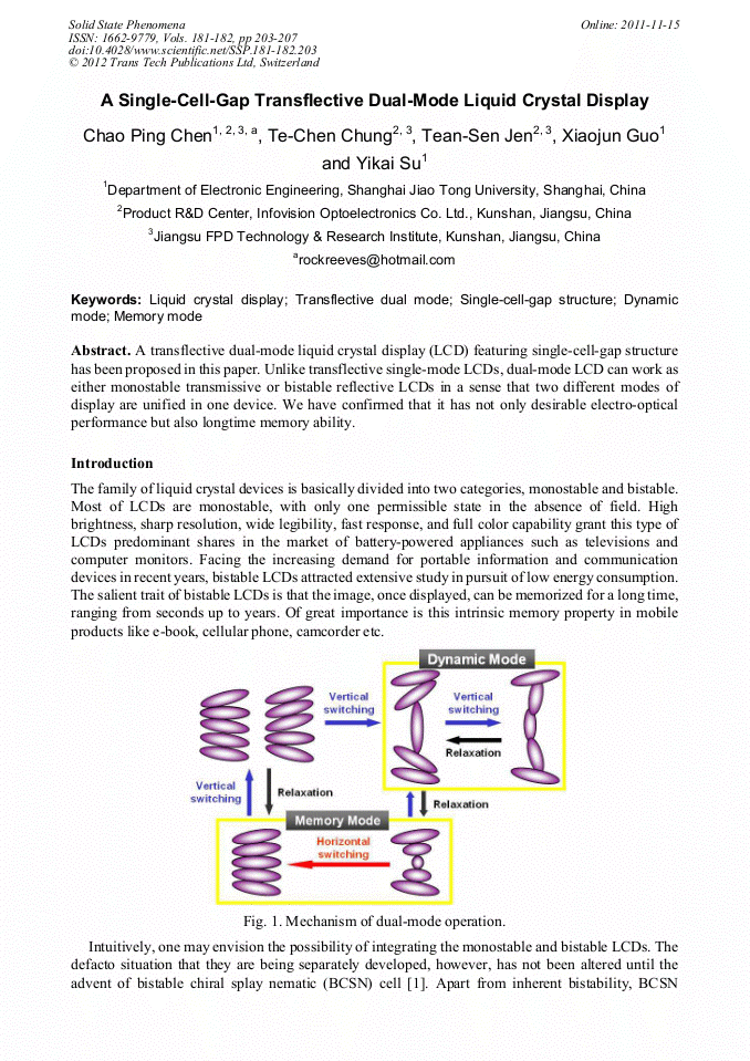 A Single-Cell-Gap Transflective Dual-Mode Liquid Crystal Display ...