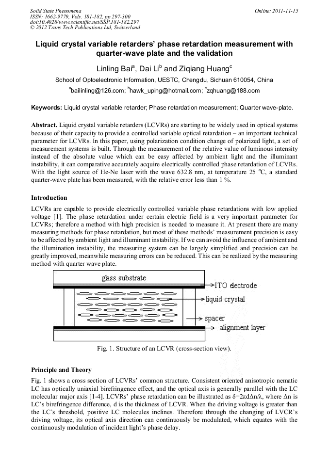 Liquid Crystal Variable Retarders’ Phase Retardation Measurement with ...