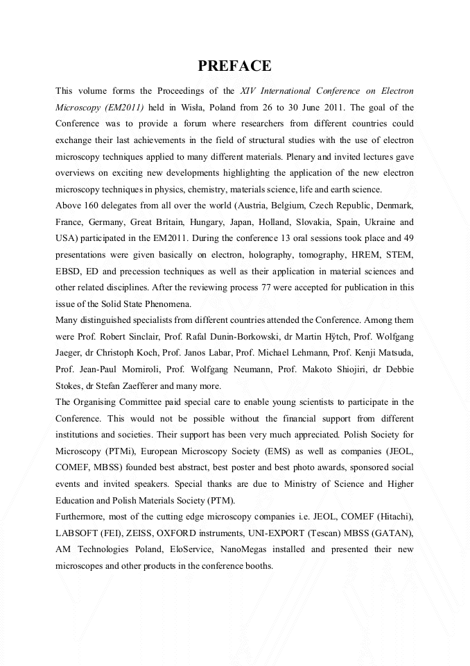 Preface and Conference Photo | Electron Microscopy XIV | Scientific.Net