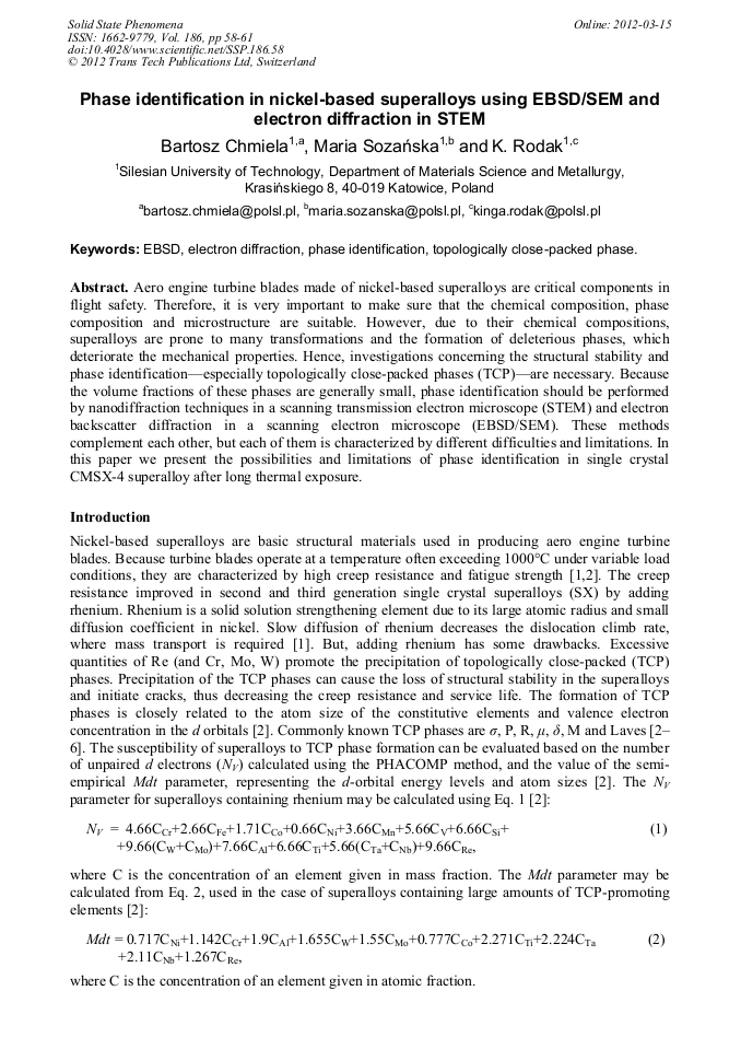 Phase Identification in Nickel-Based Superalloys Using EBSD/SEM and ...