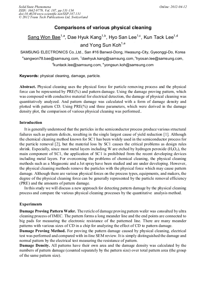 Comparisons of Various Physical Cleaning | Scientific.Net