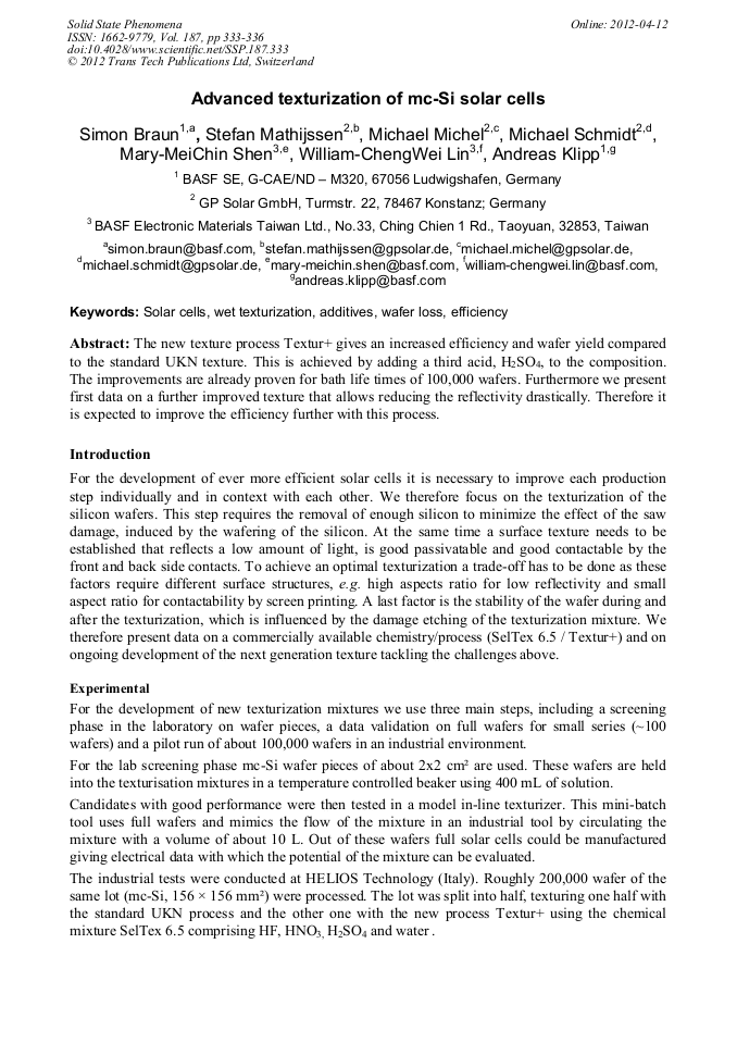 Advanced Texturization of Mc-Si Solar Cells | Scientific.Net