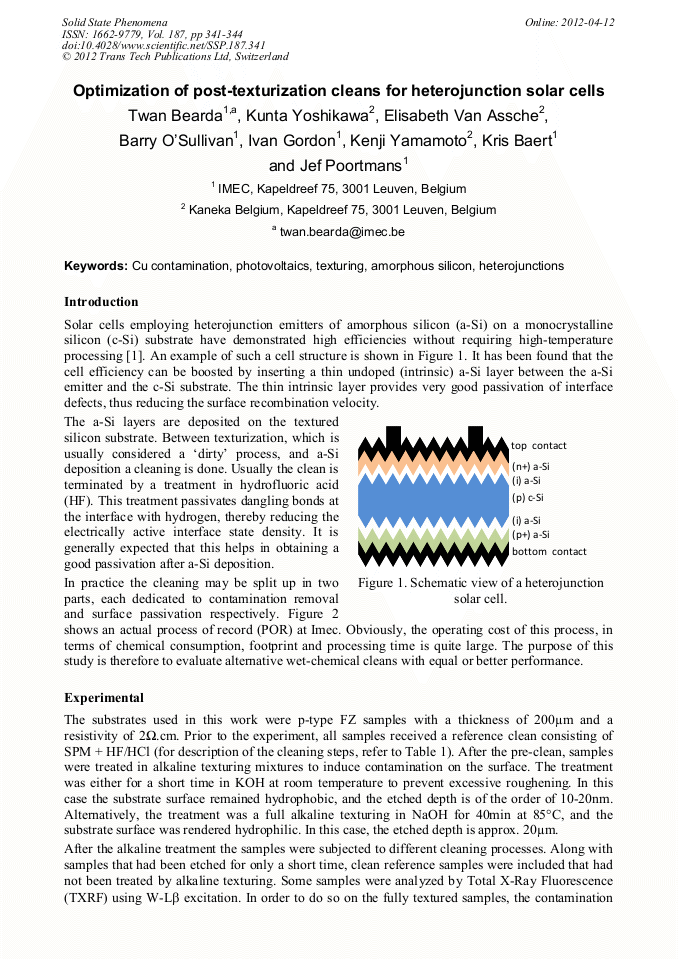 Optimization of Post-Texturization Cleans for Heterojunction Solar ...
