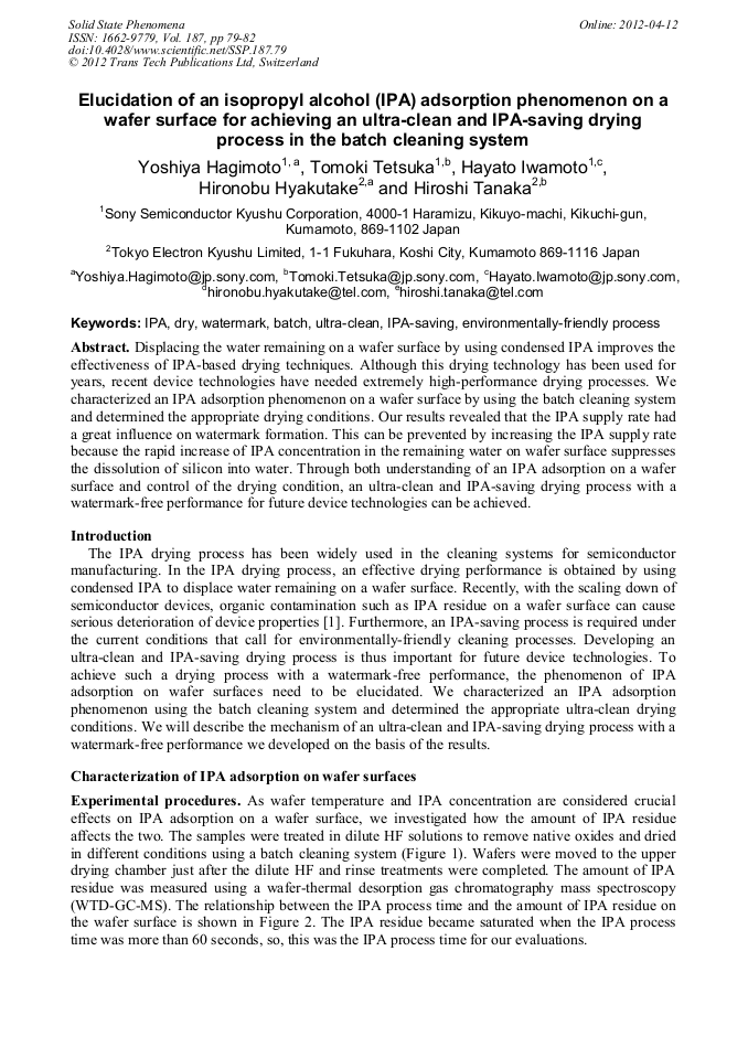 Elucidation of an Isopropyl Alcohol (IPA) Adsorption Phenomenon on a ...