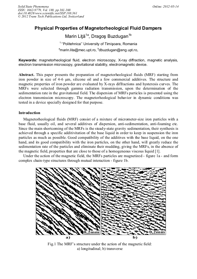 Physical Properties of Magnetorheological Fluid Dampers | Scientific.Net