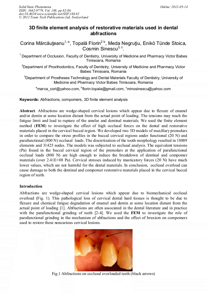3D Finite Element Analysis of Restorative Materials Used in Dental ...