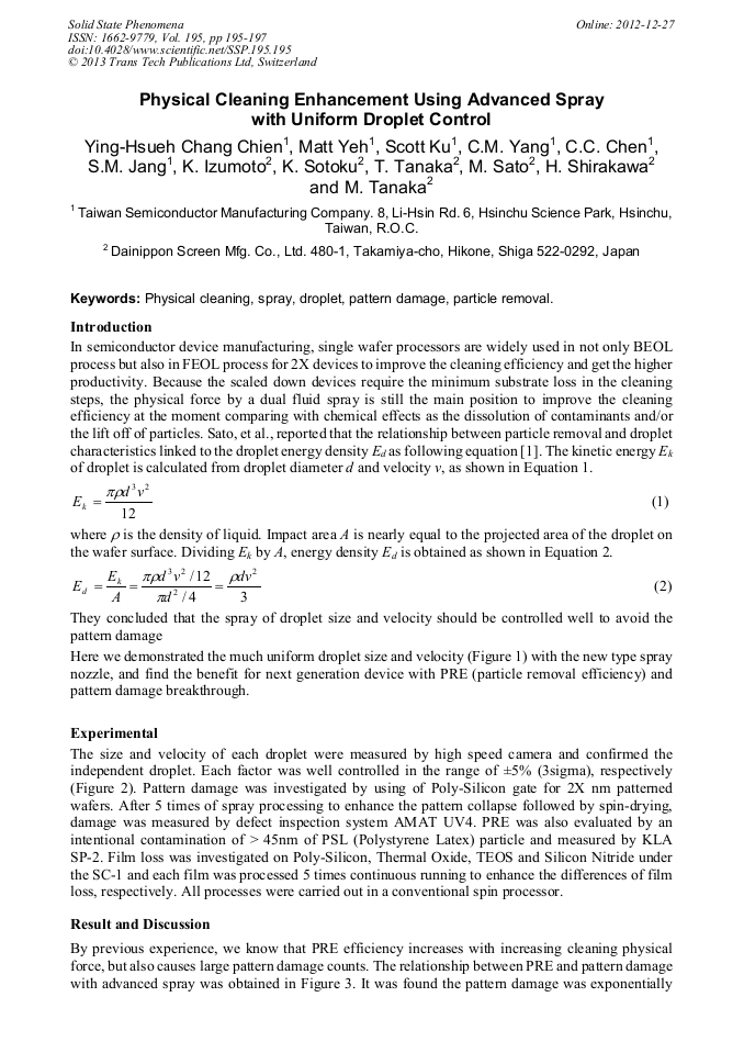 Physical Cleaning Enhancement Using Advanced Spray with Uniform Droplet ...