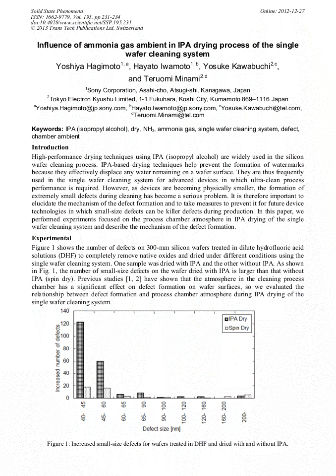 Influence of Ammonia Gas Ambient in IPA Drying Process of the Single ...