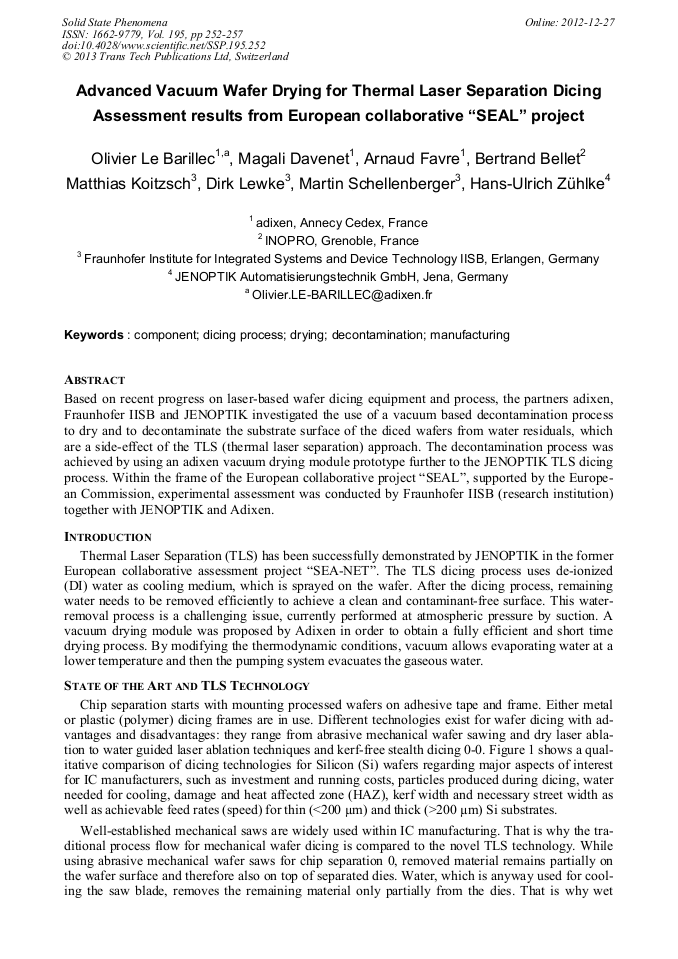 Advanced Vacuum Wafer Drying for Thermal Laser Separation Dicing ...