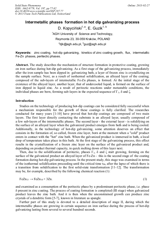Intermetallic Phases Formation in Hot Dip Galvanizing Process ...