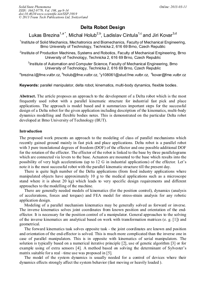 Delta Robot Design | Scientific.Net