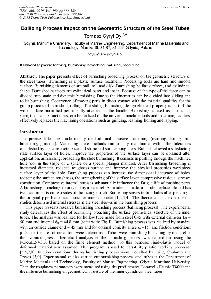 Ballizing Process Impact on the Geometric Structure of the Steel Tubes ...