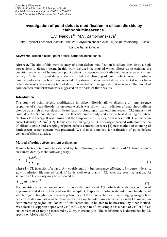 Investigation of Point Defects Modification in Silicon Dioxide by ...