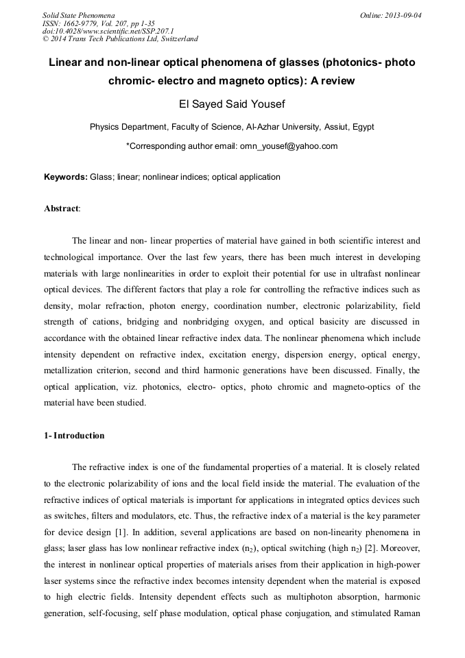 Linear and Non-Linear Optical Phenomena of Glasses (Photonics-Photo ...