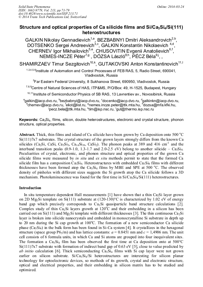 Structure and Optical Properties of Ca Silicide Films and Si/Ca3Si4/Si ...