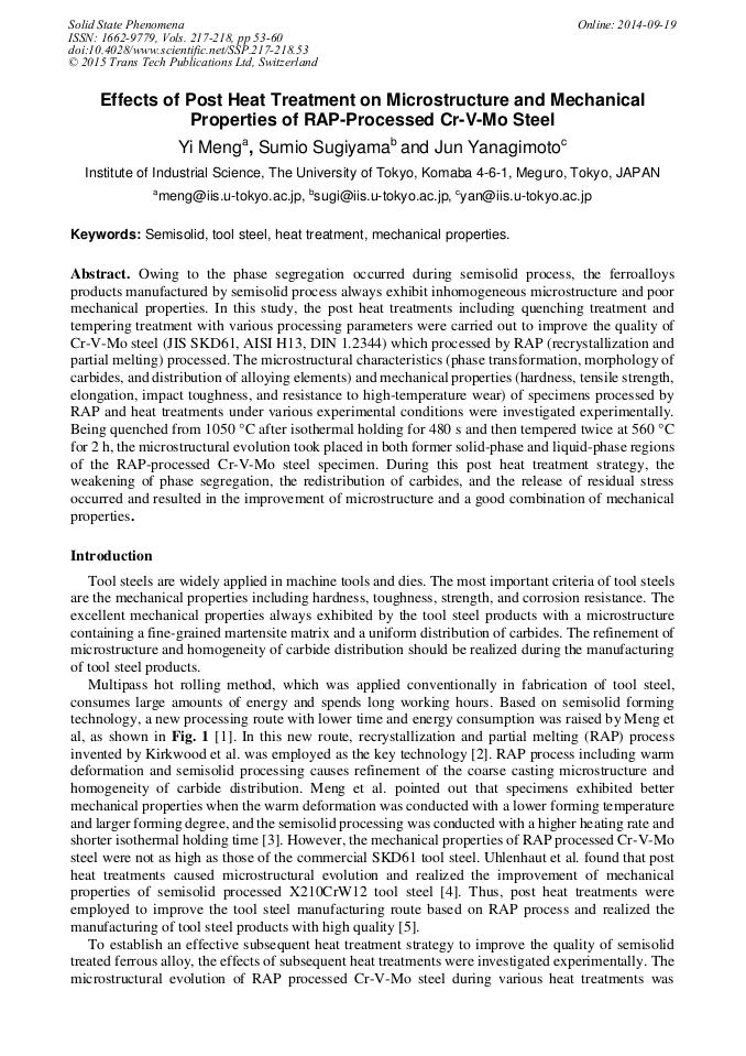 Effects of Post Heat Treatment on Microstructure and Mechanical Properties of RAP-Processed Cr-V ...