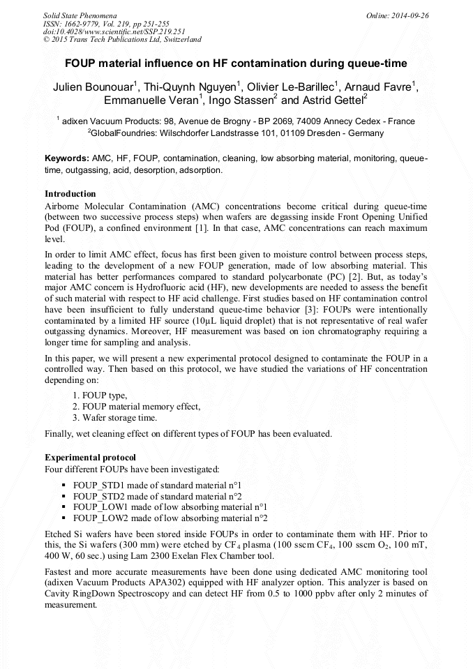 FOUP Material Influence on HF Contamination during Queue-Time ...