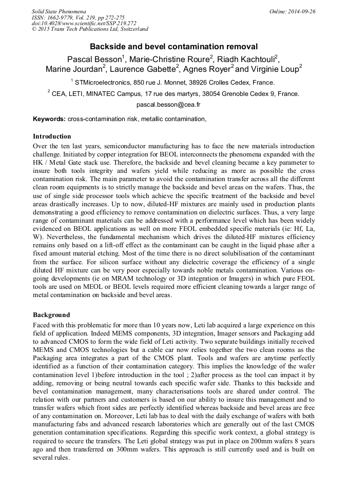 Backside and Bevel Contamination Removal | Scientific.Net