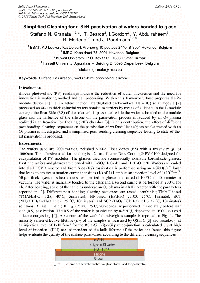 Simplified Cleaning for a-Si:H Passivation of Wafers Bonded to Glass ...