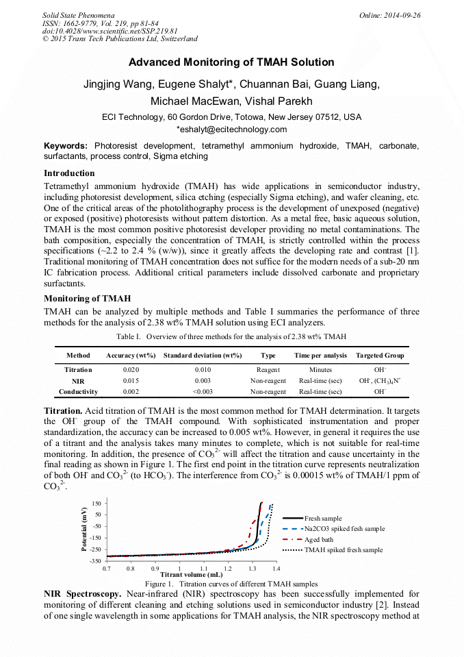 Advanced Monitoring of TMAH Solution | Scientific.Net