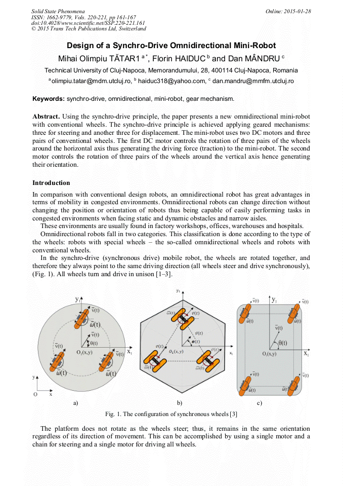 Design of a Synchro-Drive Omnidirectional Mini-Robot | Scientific.Net