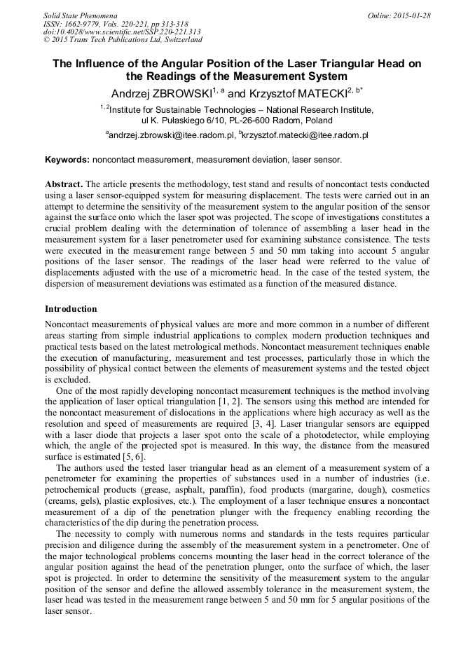 The Influence of the Angular Position of the Laser Triangular Head on ...