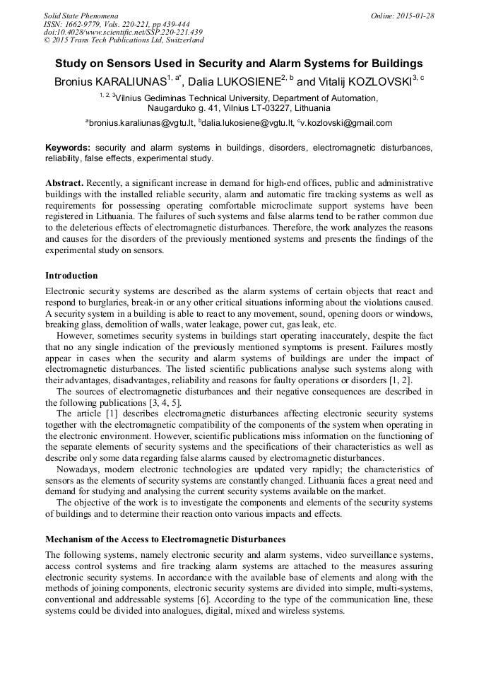 Study on Sensors Used in Security and Alarm Systems for Buildings ...