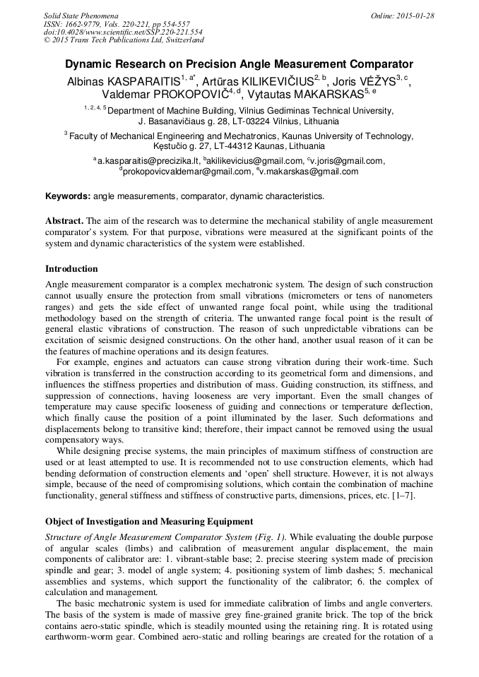 Dynamic Research on Precision Angle Measurement Comparator | Scientific.Net