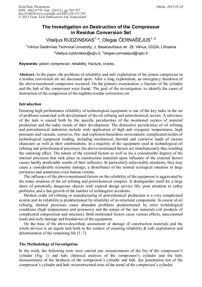 The Investigation on Destruction of the Compressor in Residue ...