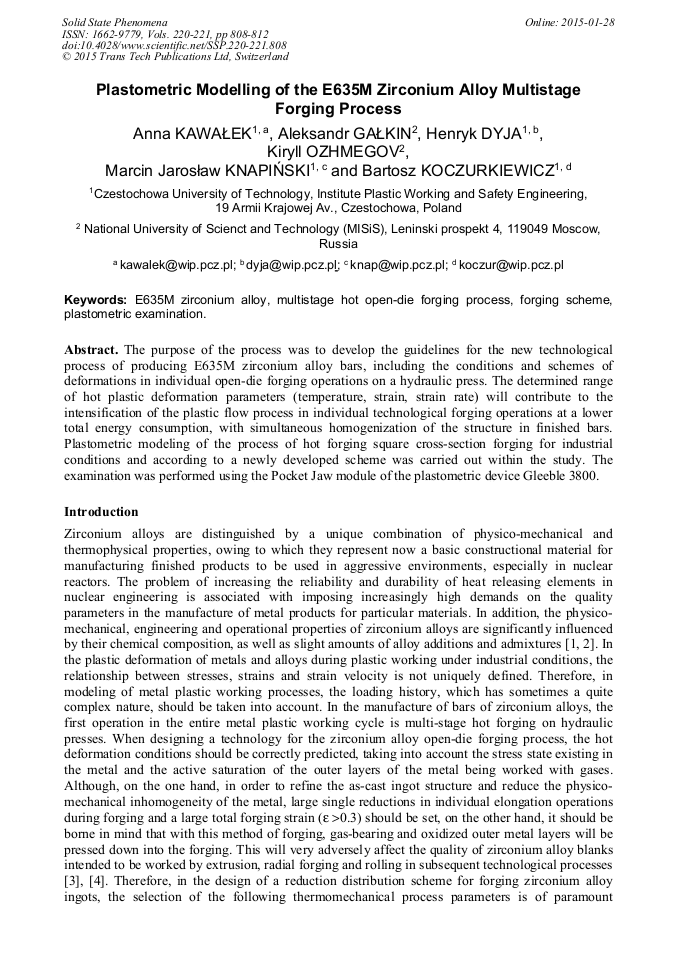 Plastometric Modelling of the E635M Zirconium Alloy Multistage Forging ...