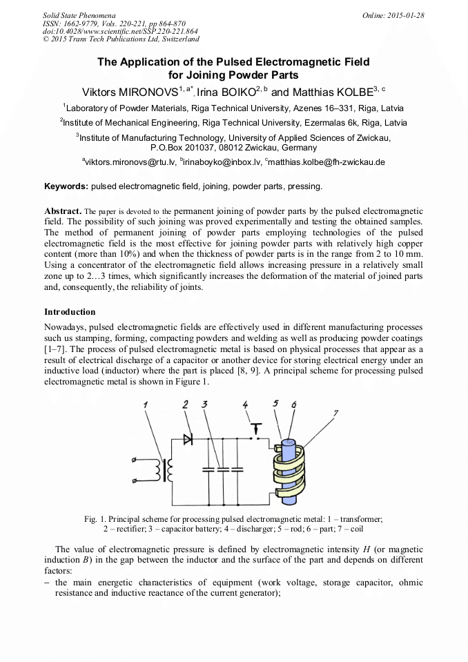 The Application of the Pulsed Electromagnetic Field for Joining Powder ...