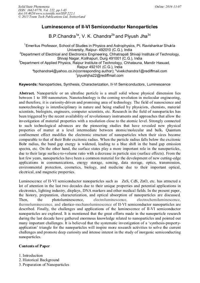 Luminescence of II-VI Semiconductor Nanoparticles | Scientific.Net