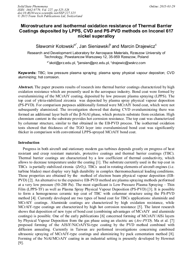 Microstructure and Isothermal Oxidation Resistance of Thermal Barrier ...