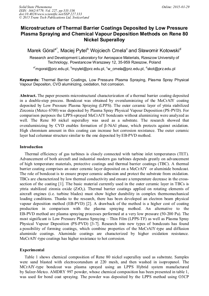 Microstructure of Thermal Barrier Coatings Deposited by Low Pressure ...