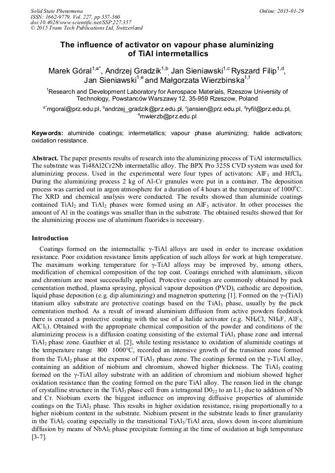 The Influence of Activator on Vapour Phase Aluminizing of TiAl ...
