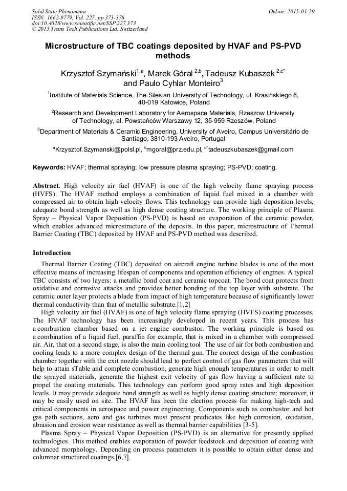 Microstructure of TBC Coatings Deposited by HVAF and PS-PVD Methods ...