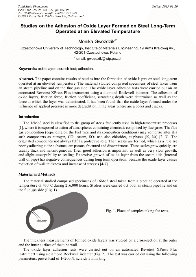 Studies on the Adhesion of Oxide Layer Formed on Steel Long-Term ...