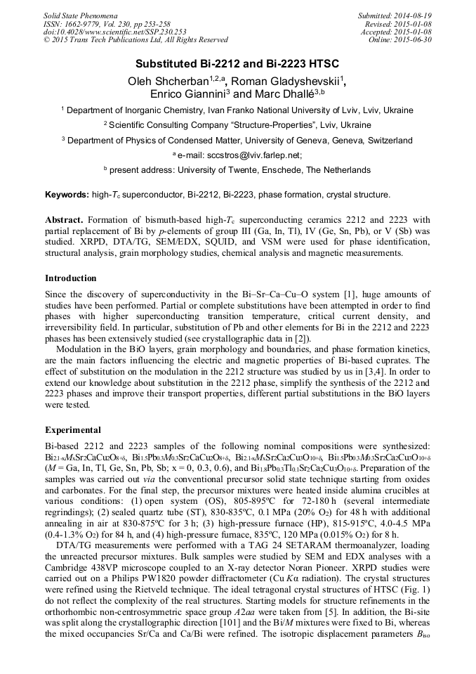 Substituted Bi-2212 and Bi-2223 HTSC | Scientific.Net