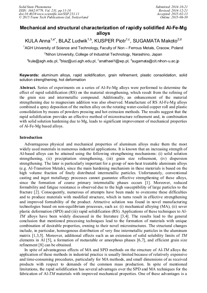 Mechanical and Structural Characterization of Rapidly Solidified Al-Fe ...
